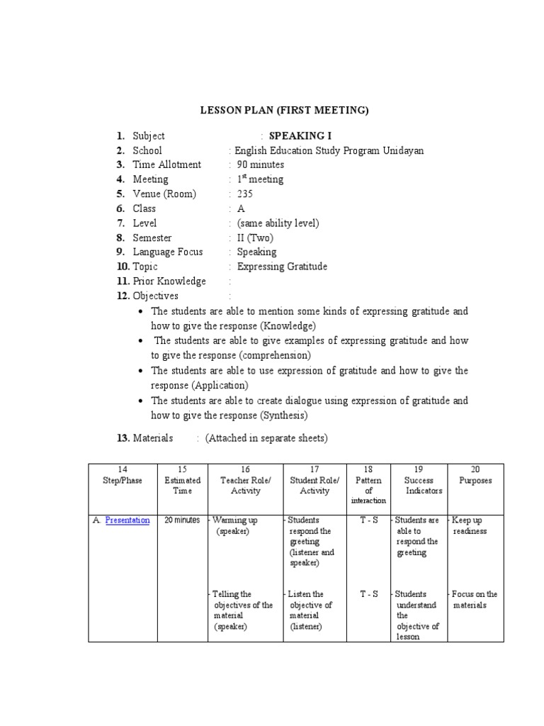 Lesson 1 | PDF | Gratitude | Lesson Plan