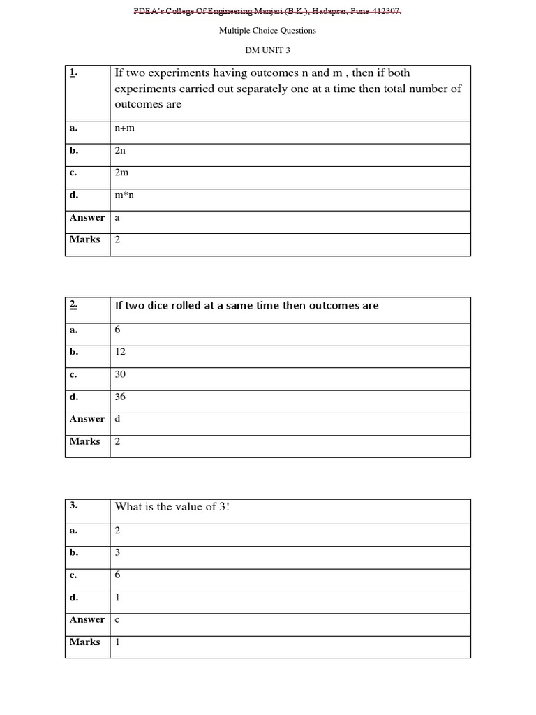 MCQ Unit 3 DM | PDF | Mathematics