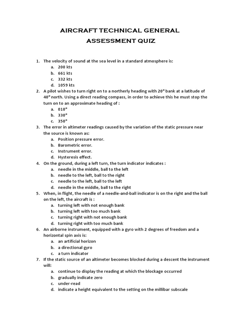 Aircraft Technical General Assessment Quiz | PDF | Internal Combustion ...