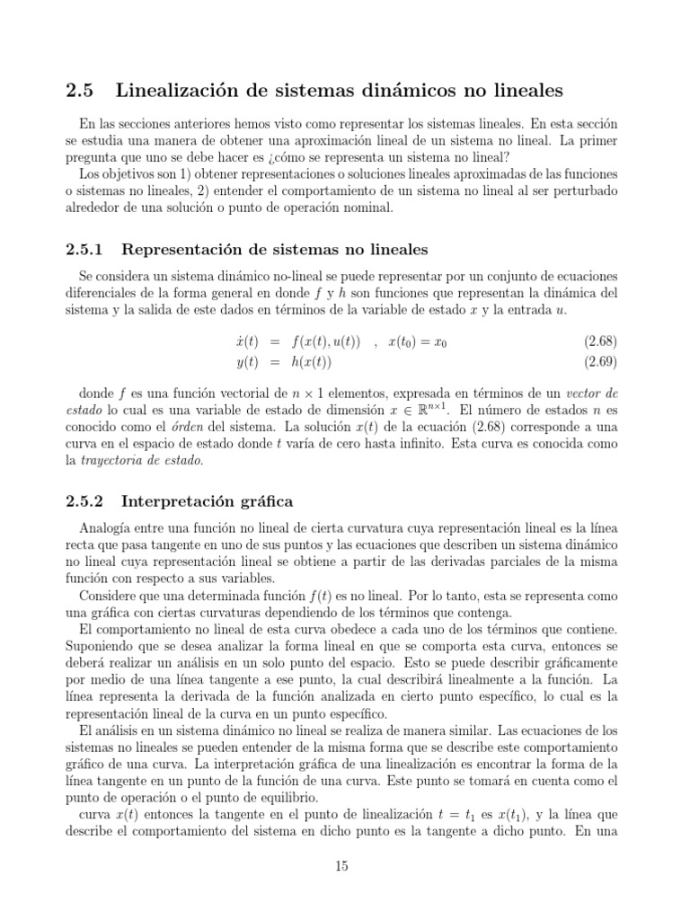 Linealización de sistemas dinámicos no lineales: representación ...