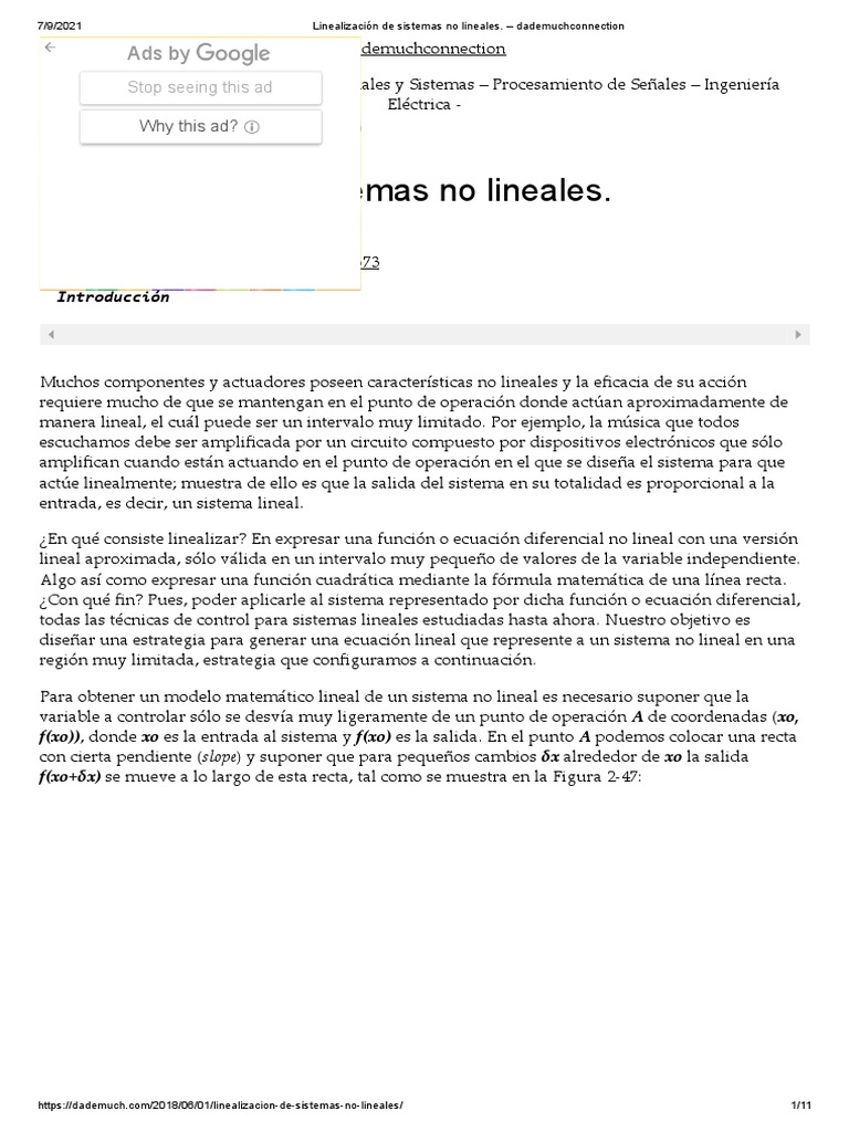 Linealización de Sistemas No Lineales. - Dademuchconnection | PDF ...