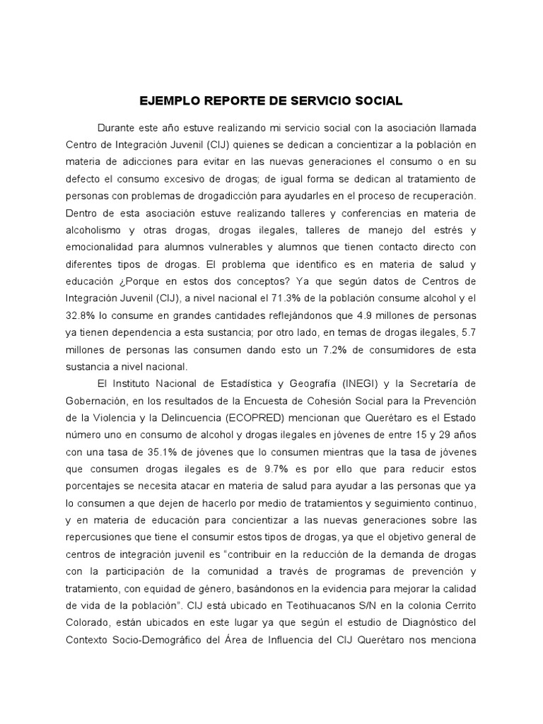 Ejemplo de Reporte de Servicio Social | PDF
