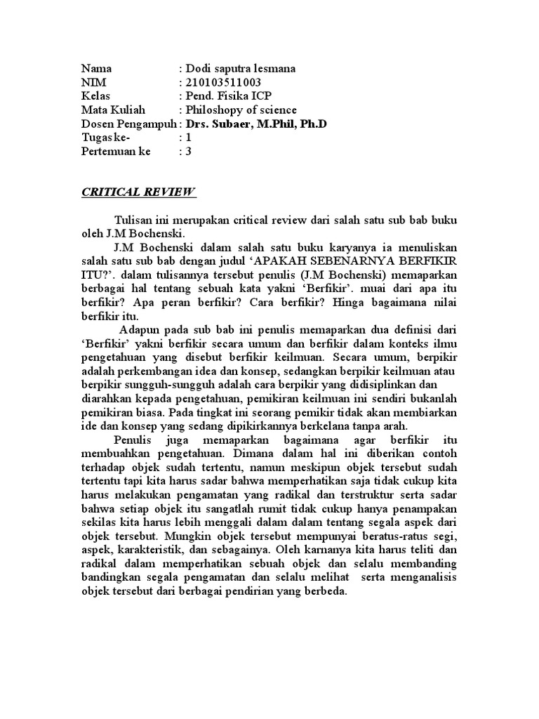 Critical Review - Dodi Saputra Lesmana | PDF | Sains & Matematika