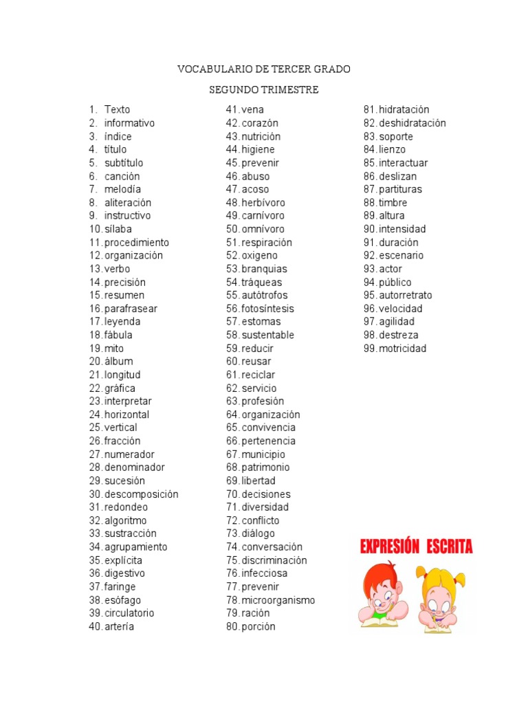 Vocabulario Tercer Grado: Segundo Trimestre | PDF