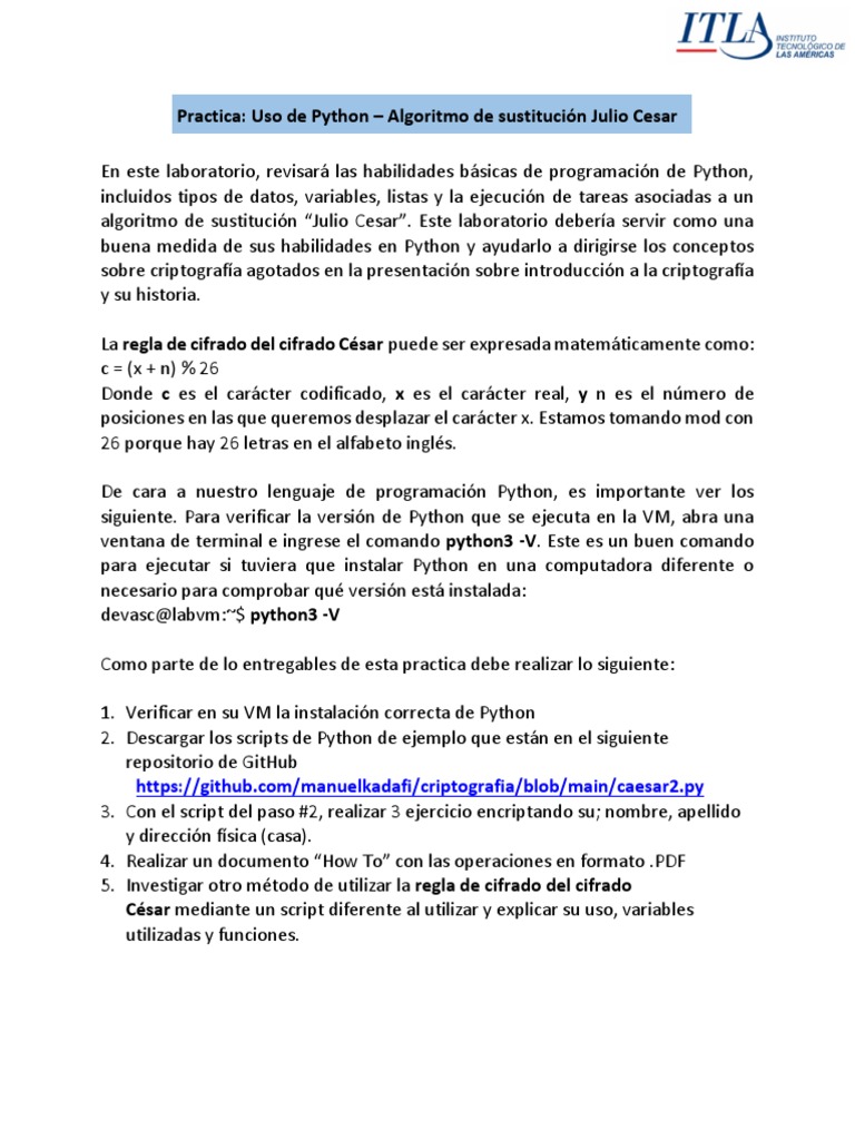 Practica Python y Algoritmo Sustitución César | PDF