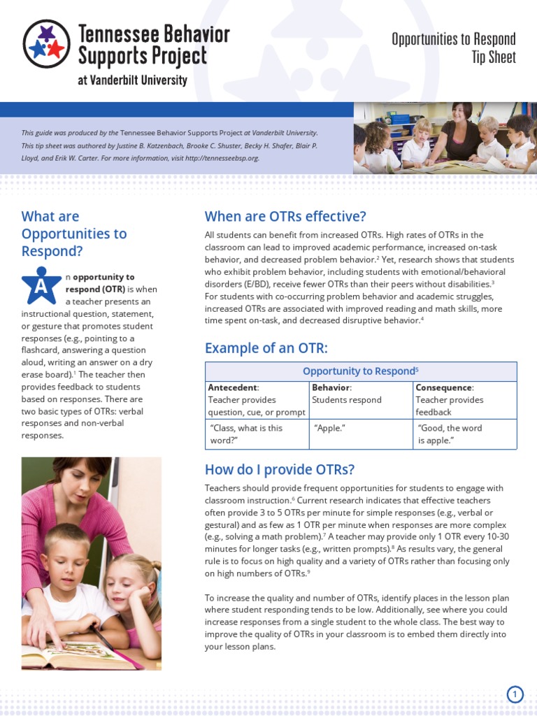 Opportunities To Respond Tip Sheet | PDF | Lesson Plan | Teachers
