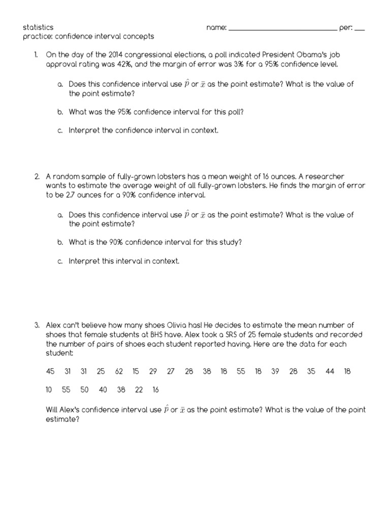 Confidence Intervals Practice Assignment | PDF | Confidence Interval ...