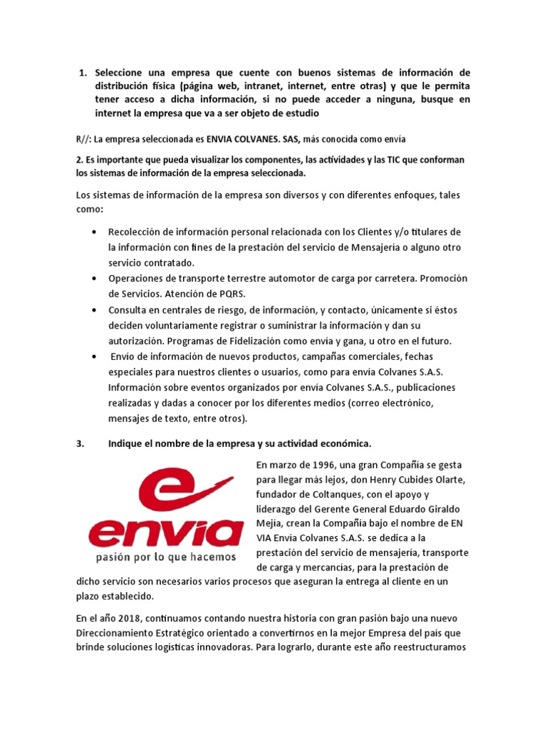R//: La Empresa Seleccionada Es ENVIA COLVANES. SAS, Más Conocida Como ...