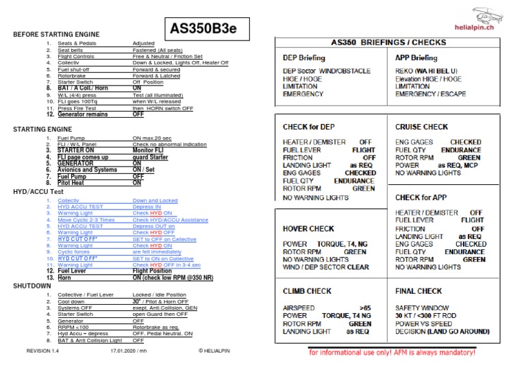 Checklist and Briefing H125 | PDF | Transport | Machines