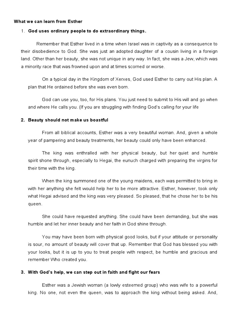 Lessons From The Story of Esther | PDF | Esther