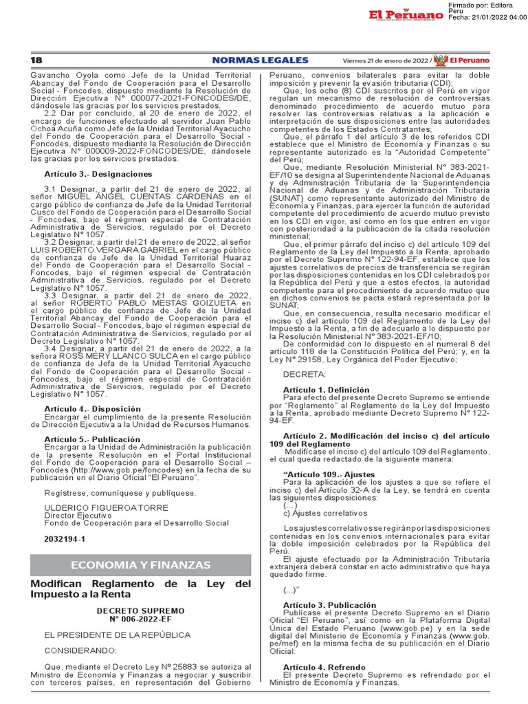 Decreto Supremo #006-2022-Ef | PDF | Perú | Presupuesto