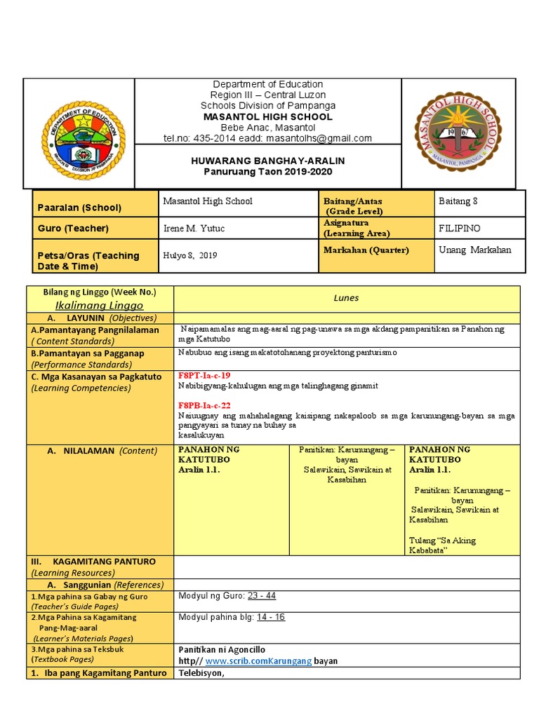 DLL FILIPINO 8 Hulyo 2019 | PDF