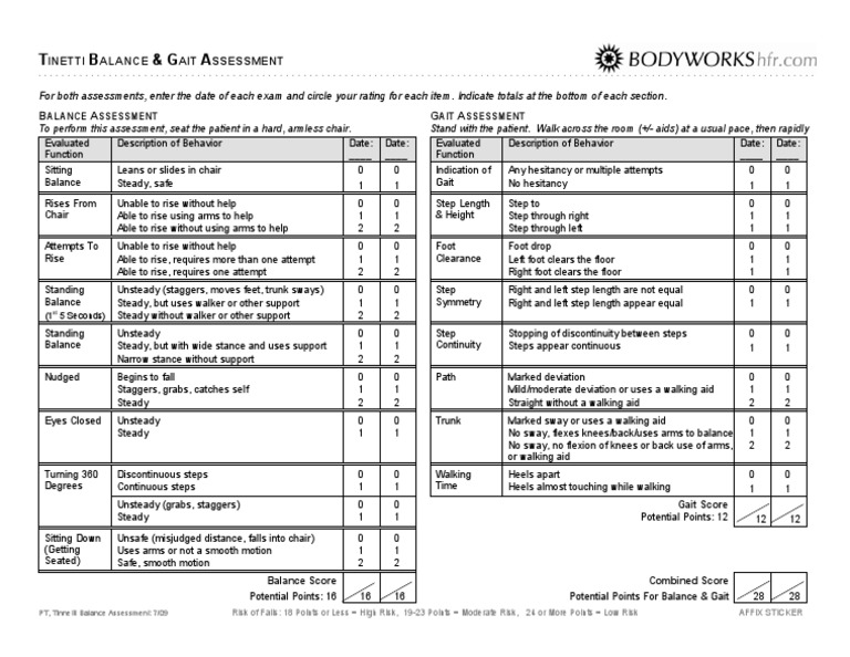 Tinetti Balance Test - Single Page | PDF