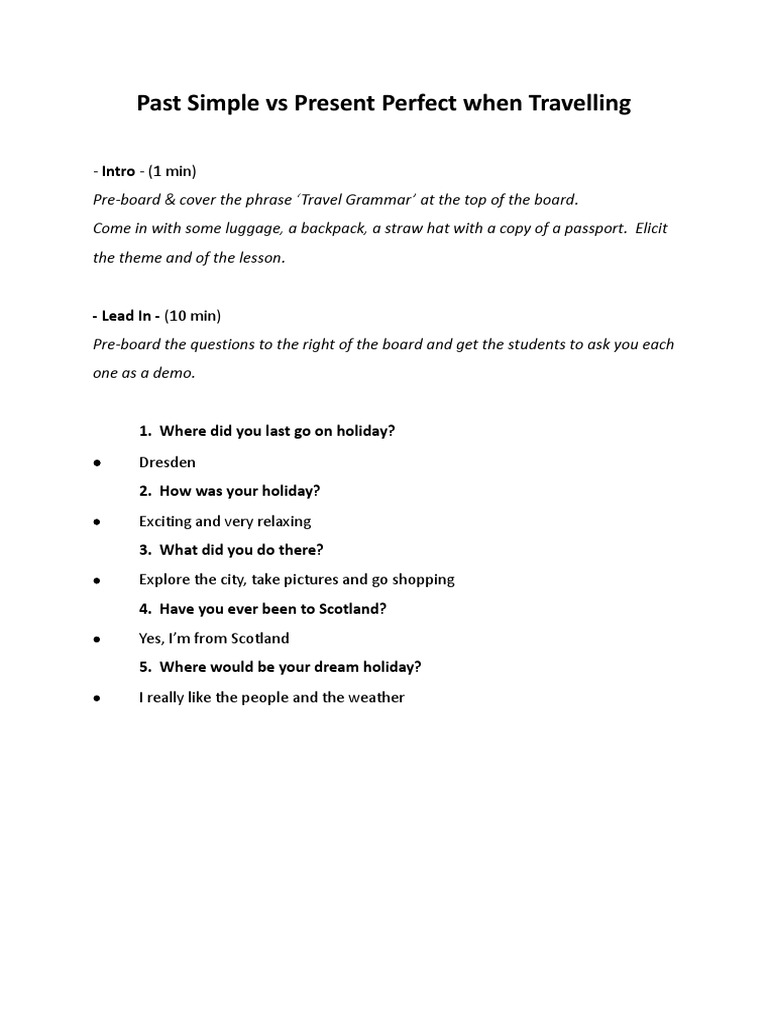 Travel - Grammar (Past Simple Vs Present Participle) | PDF | Perfect ...
