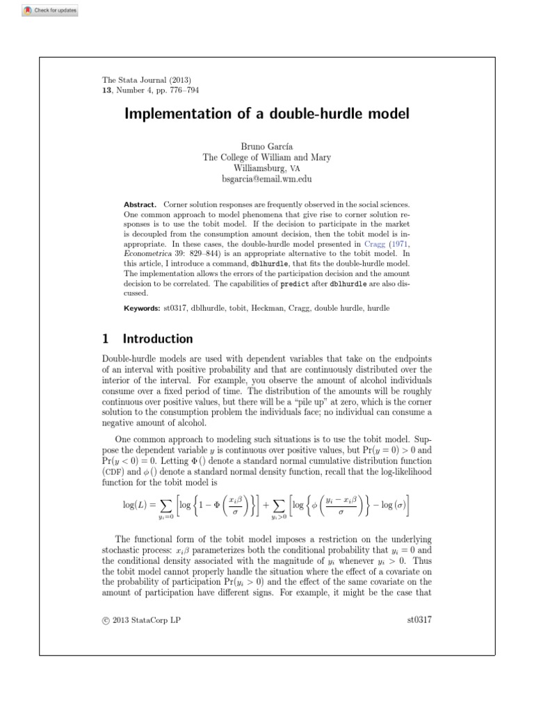 Implementation of A Double-Hurdle Model: 13, Number 4, Pp. 776-794 ...