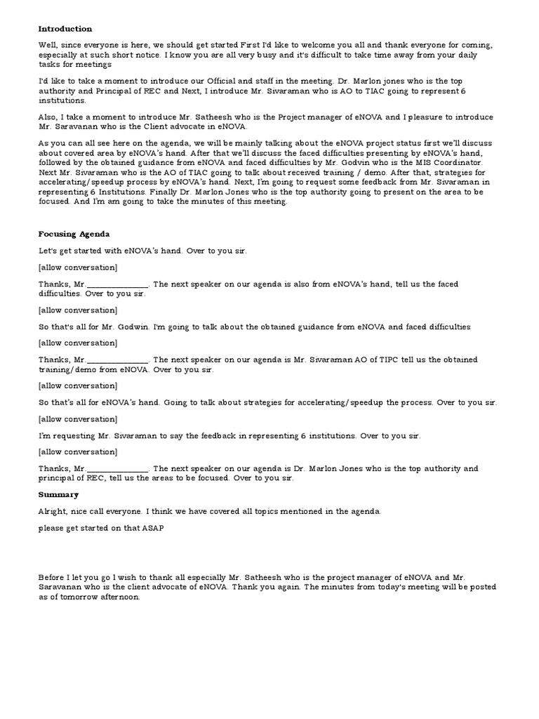 Meeting Script | PDF