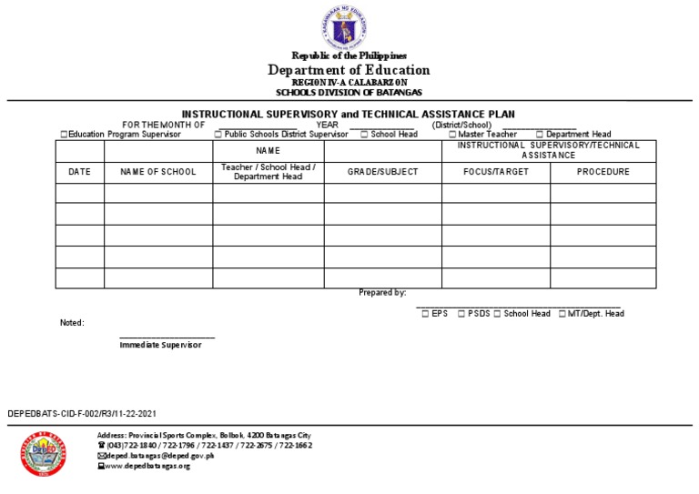 DEPEDBATS - CID - F - 002 - Instructional Supervisory and Technical ...
