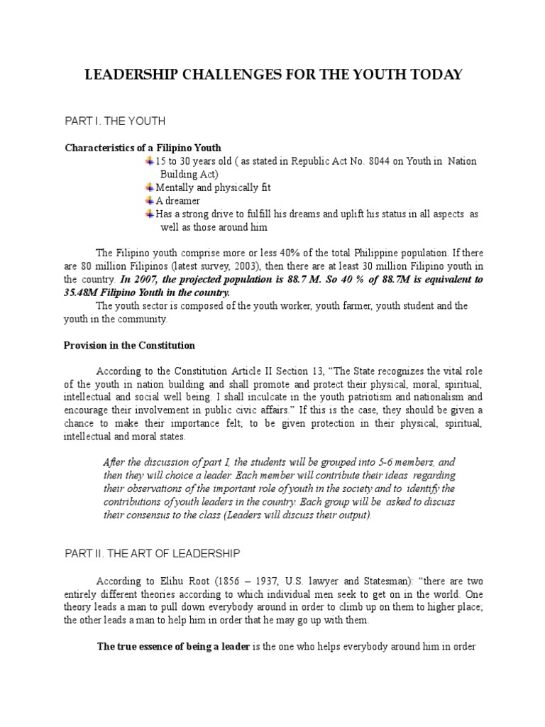 Module 3 - Leadership Challenges For The Youth Today | PDF | Leadership ...