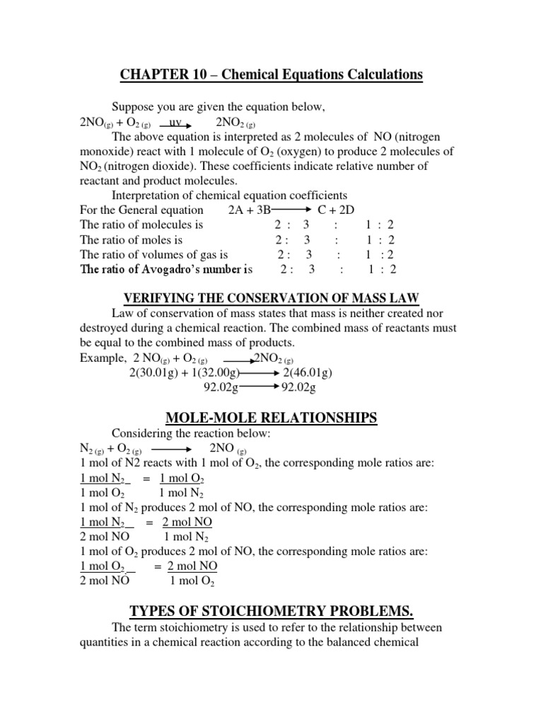 Stoichiometry and Gas Volume Calculations | PDF | Mole (Unit ...