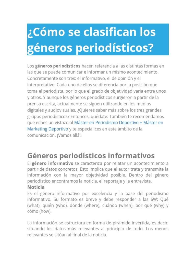 Cómo Se Clasifican Los Géneros Periodísticos | PDF | Periodismo ...