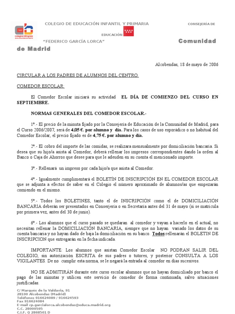 Solicitud Comedor | PDF | Madrid | Bancos