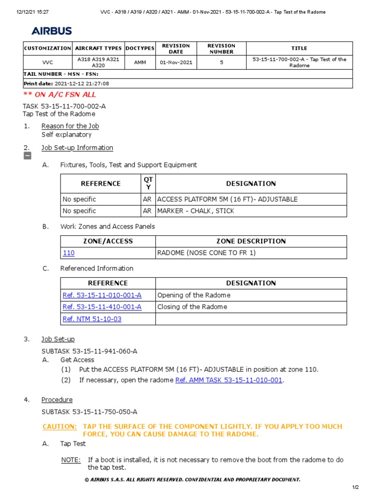 AMM - 01-Nov-2021 - 53-15-11-700-002-A - Tap Test of The Radome | PDF ...