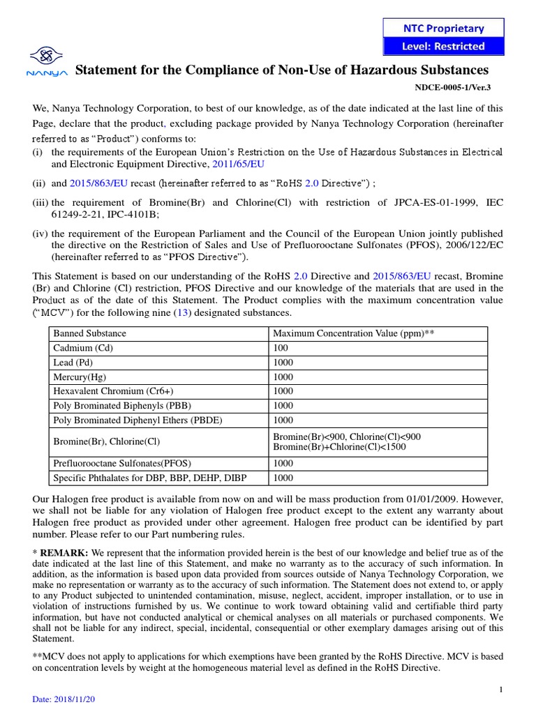 For ROHS Statement For The Compliance of Non-Use of Hazardous ...