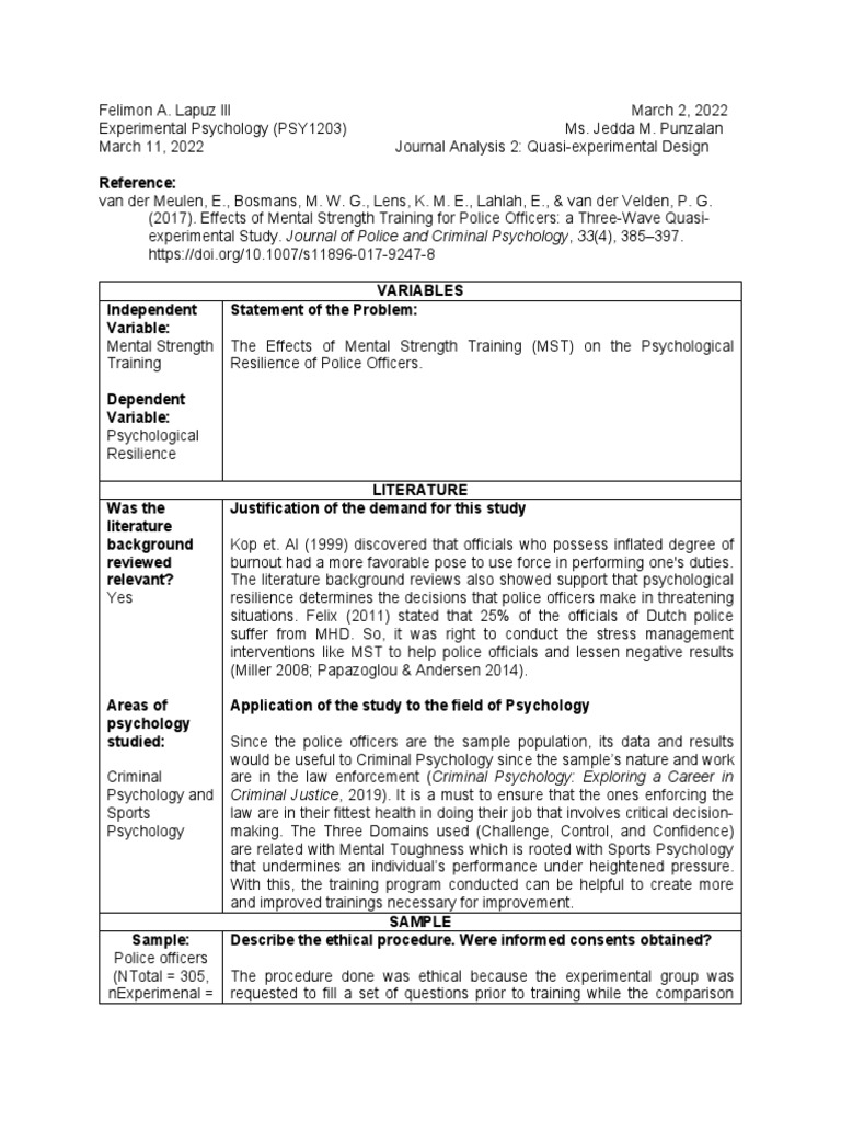 Format of Journal Analysis | PDF | Psychology | Experiment