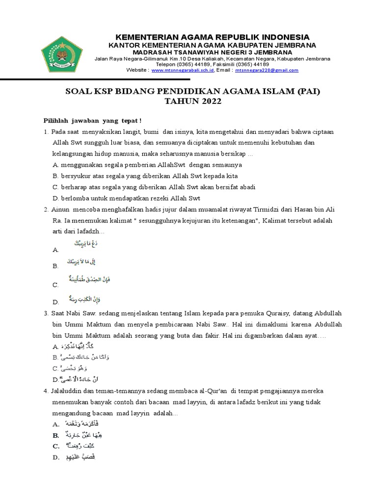 Soal KSP Pai 2022 | PDF