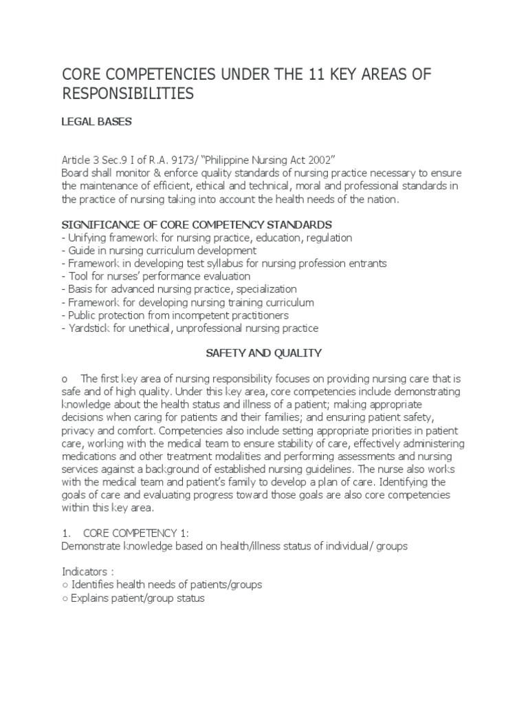 Nursing Core Competencies Overview | PDF | Nursing | Patient