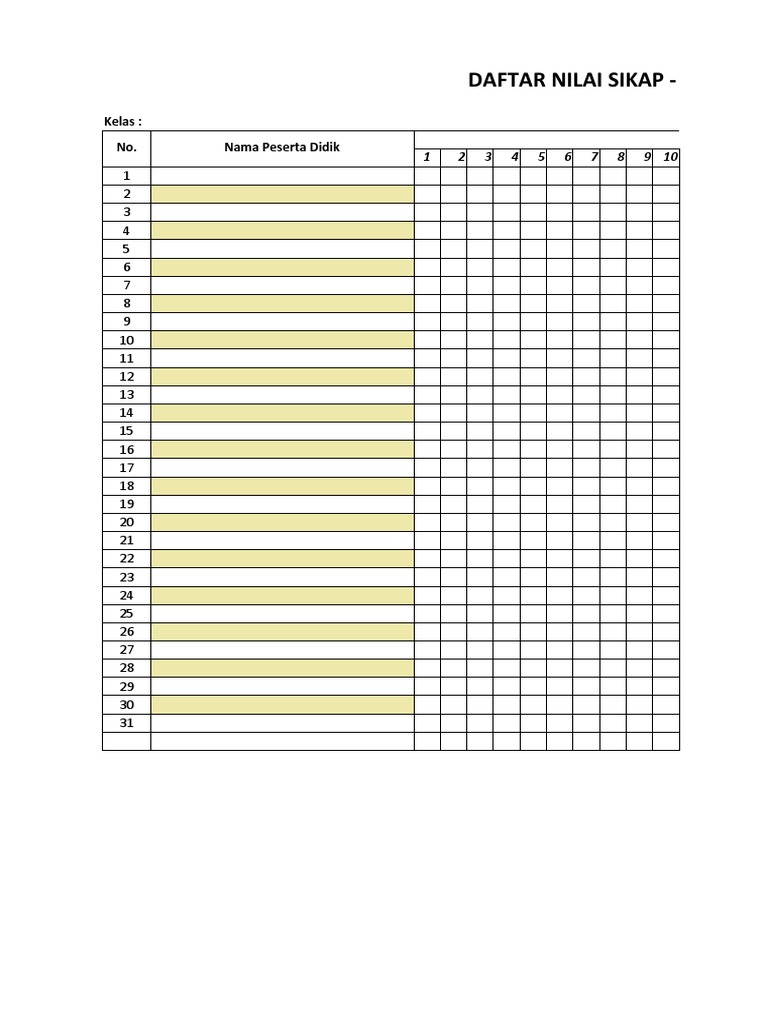 Daftar Nilai Sikap - Spiritual SKI Kelas 9 | PDF