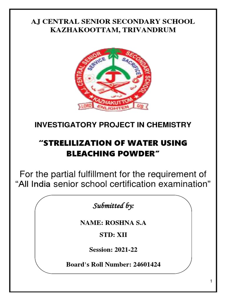 Chemistry Project Project-2 | PDF | Water Purification | Bleach