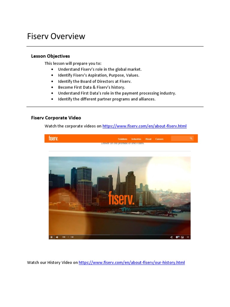 Fiserv Overview: Lesson Objectives | PDF