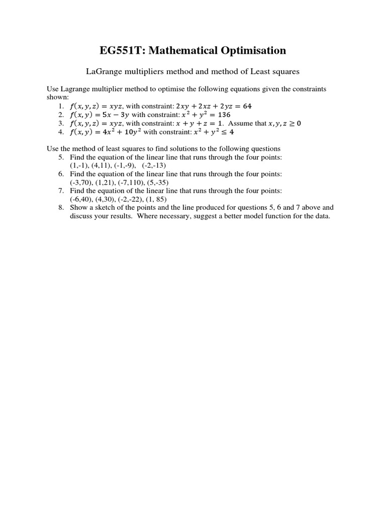 Lagrange Multiplier Method and Least Squares | PDF