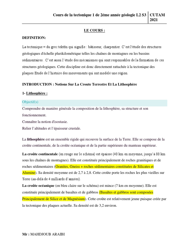 Introduction de Cours | PDF | Croûte terrestre | Tectonique des plaques