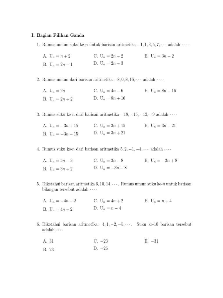 Soal Barisan Bilangan - Deret Aritmatika | PDF