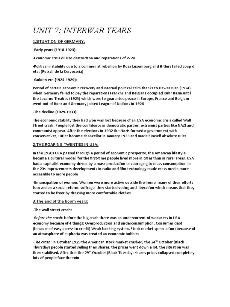 Unit 7: Interwar Years: Situation of Germany | Download Free PDF ...
