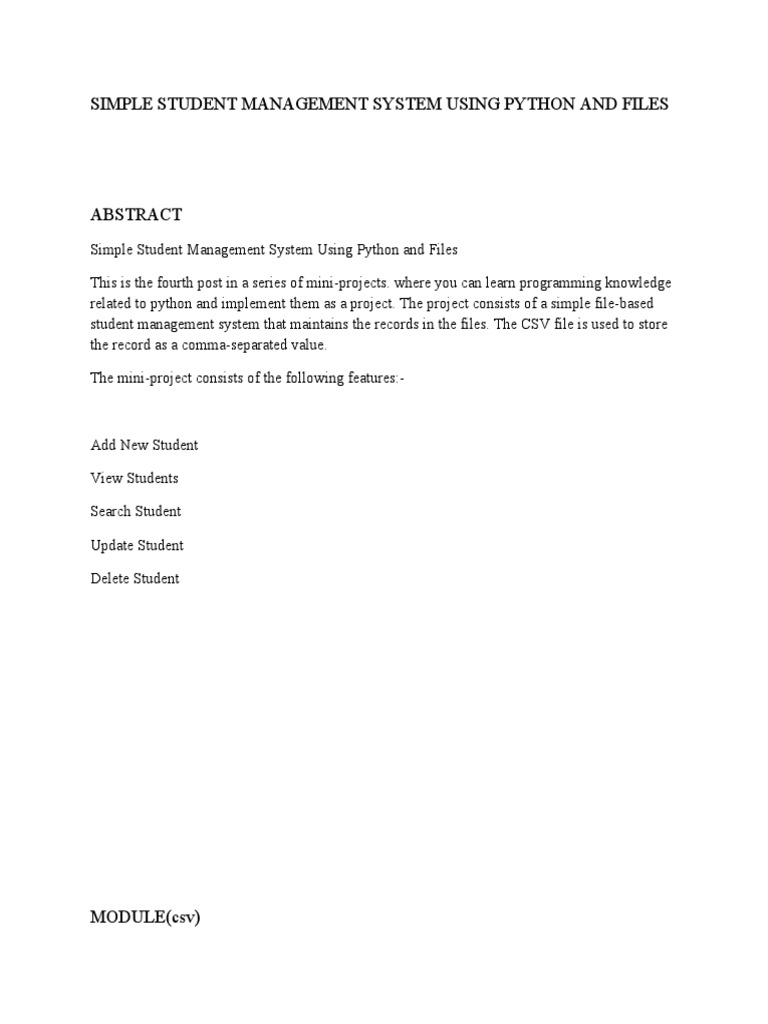 Student Management System Using Python CSV | PDF | Comma Separated Values | Software