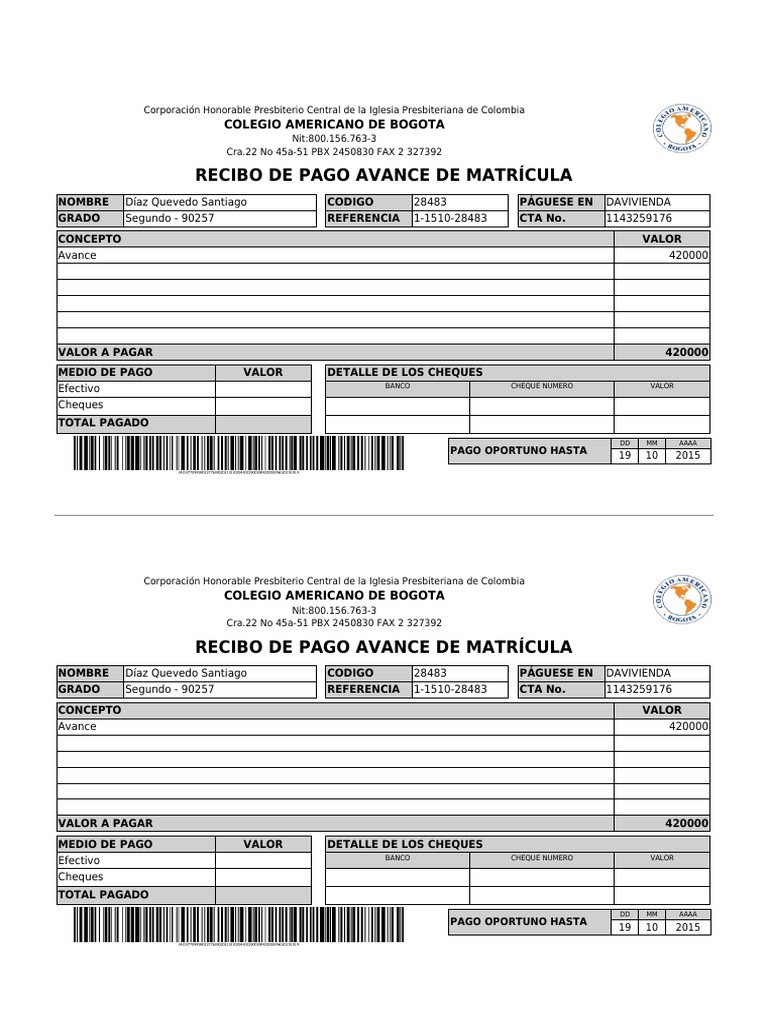 Recibo de Matricula Santi | PDF