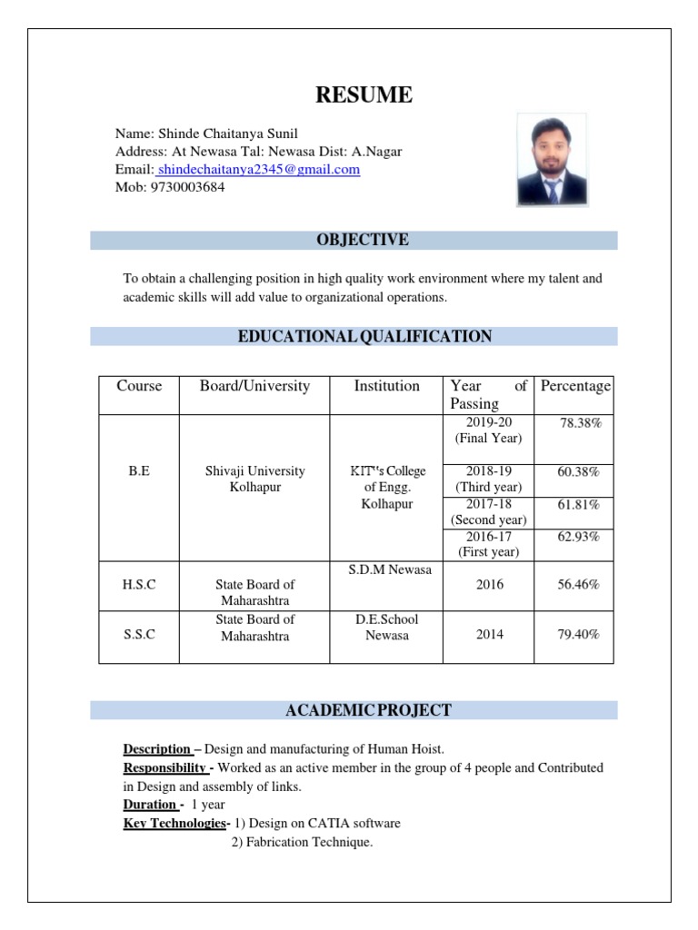 Chaitanya BE Resume | PDF | Cognition