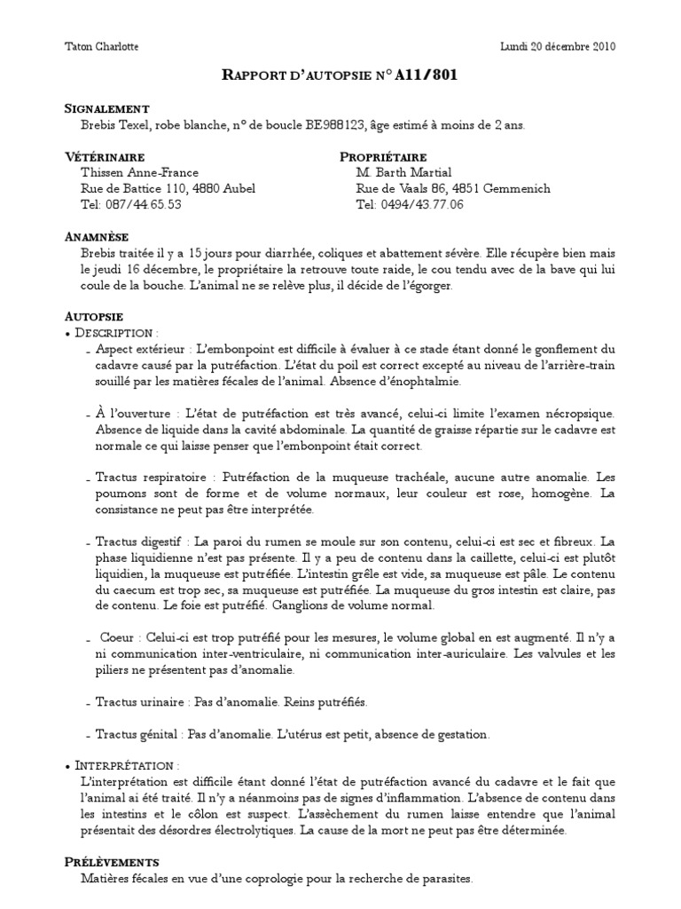 Exemples de Rapports D'autopsie | PDF | Poumon | Infection