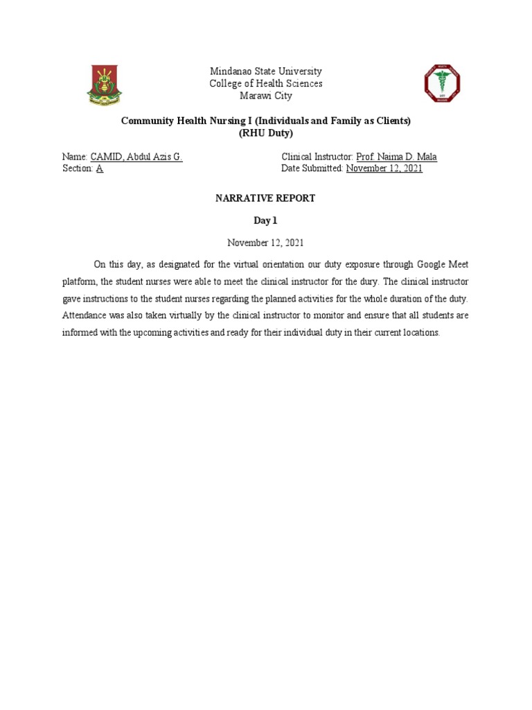 Day 1 Narrative Report - Camid | PDF