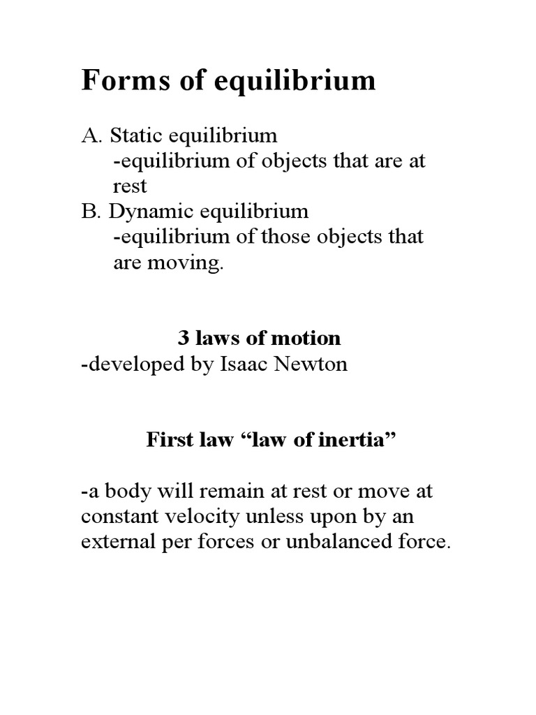 Types of Equilibrium and Motion Laws | PDF