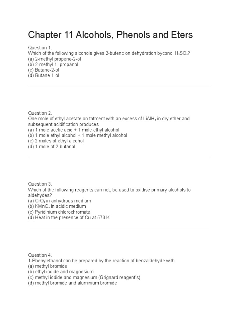 Chapter 11 Alcohols | PDF | Alcohol | Ester