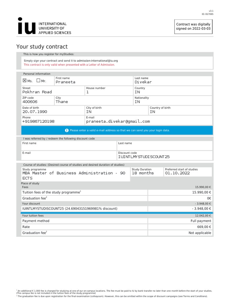 IU Contract 817065 | PDF | Fee | Business