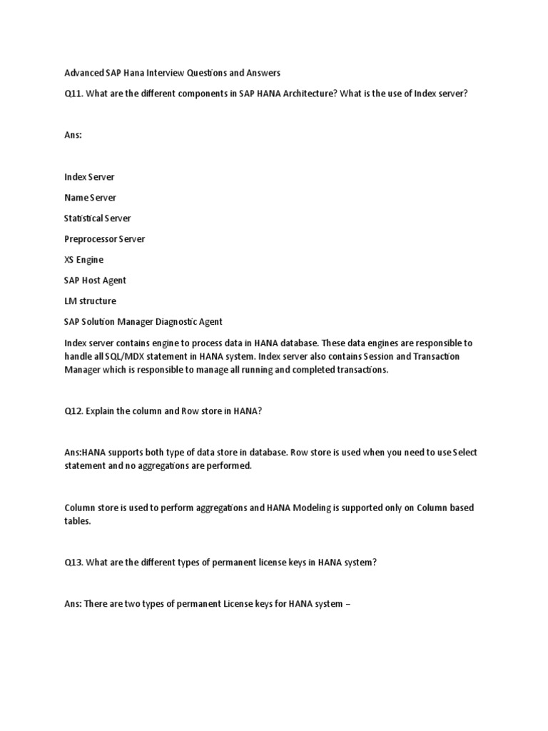 SAP HANA Top Questions-2 | PDF | Database Index | Databases