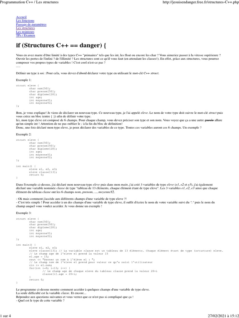 Les Structures | PDF | C ++ | Pointeur (programmation)