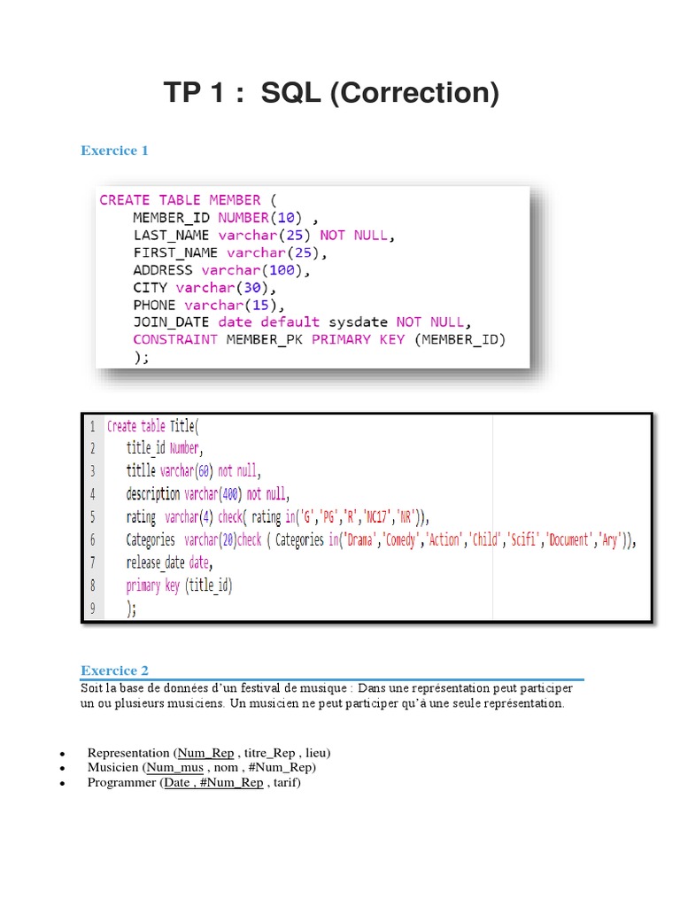 SQL tp1 Correction | PDF | Données | Modèle de données