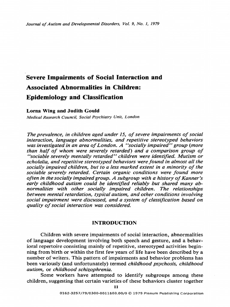 Severe Social Interaction Impairments in Children | PDF | Autism ...