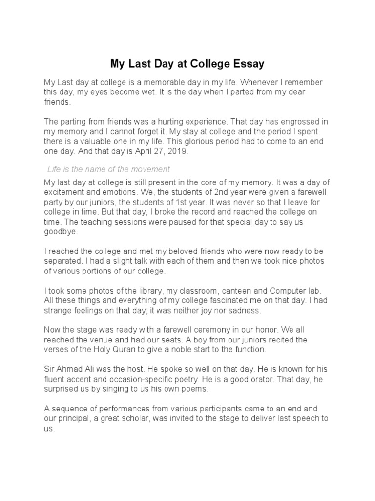 My Last Day at College Reflections | PDF | Language Arts & Discipline ...